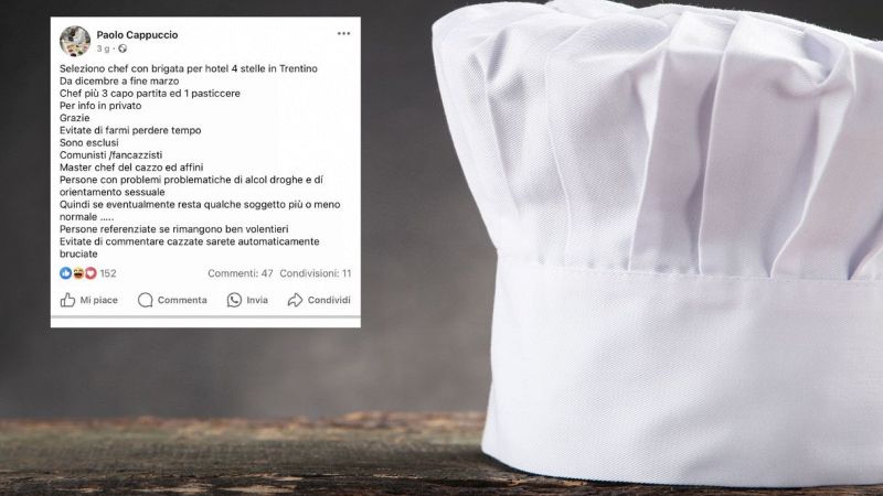 L'annuncio di lavoro di chef Paolo Cappuccio è un caso