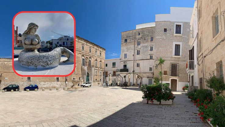 Statua di una sirena formosa nell'area giochi a Monopoli, è polemica nella piazza dedicata alla ...