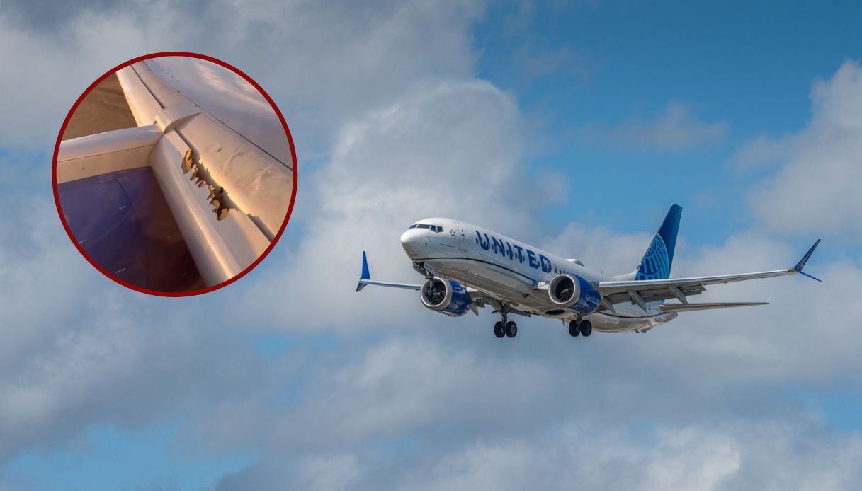 Atterraggio d'emergenza dell'aereo con l'ala danneggiata verso Boston ...