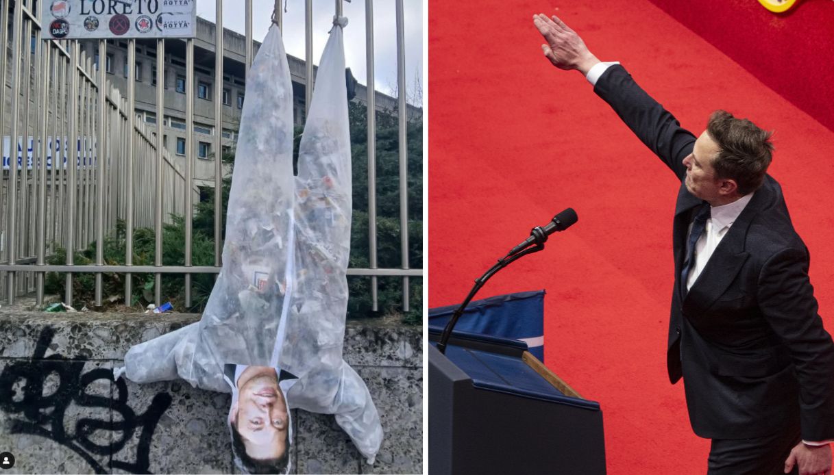 Elon Musk a testa in giù in piazzale Loreto a Milano, blitz degli ...