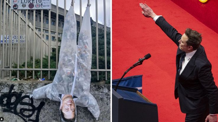 Elon Musk a testa in giù in piazzale Loreto a Milano, blitz degli ...