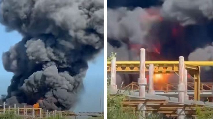 Incendio alla Versalis di Mantova, fumo nero sull'azienda di materiale ...