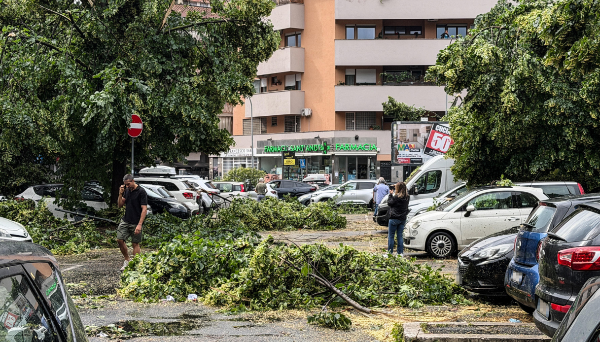 Tromba d'aria a Roma durante il nubifragio, video degli alberi caduti ...