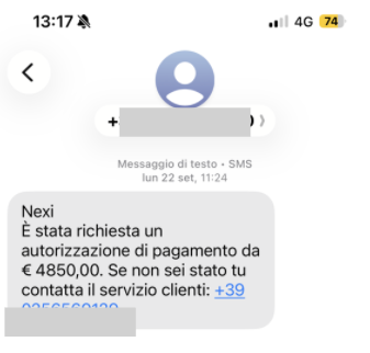 La truffa dell'addebito sospetto, ecco l'SMS Nexi che vi svuota il conto