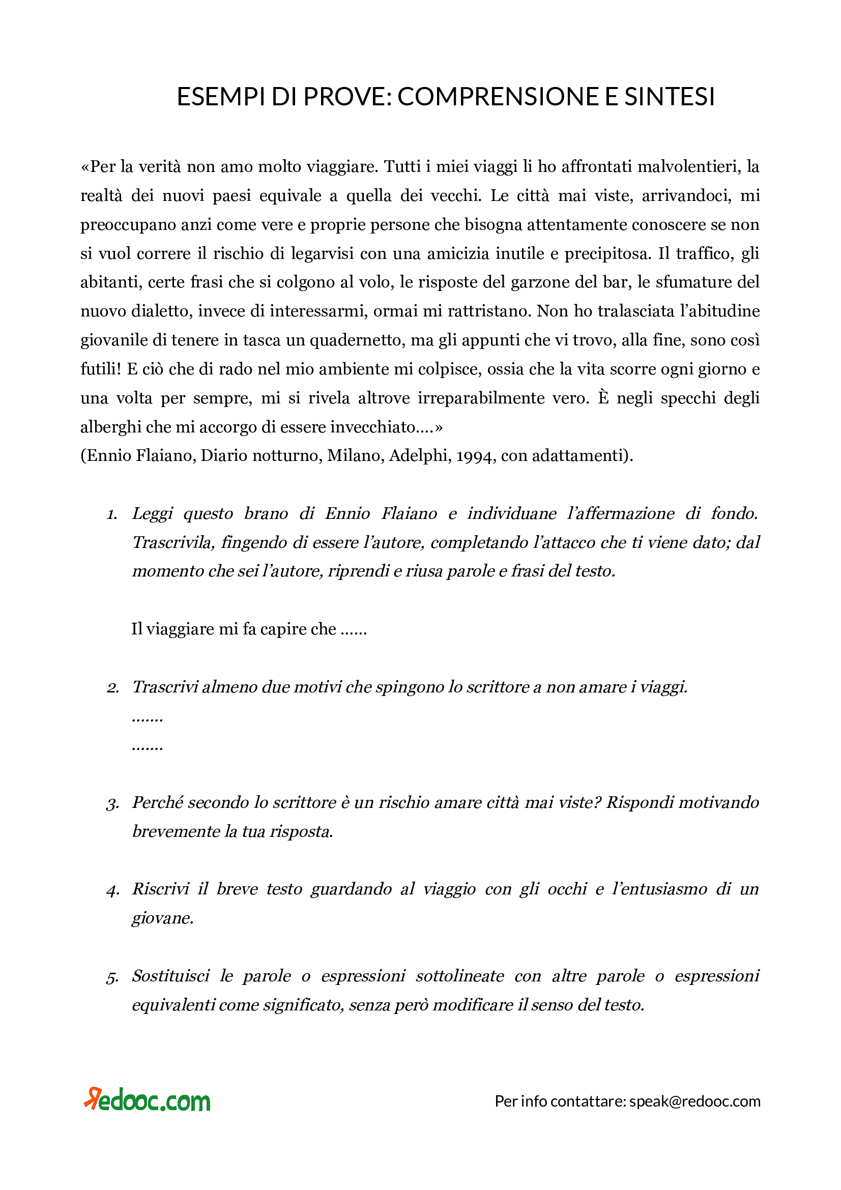 Prova scritta Tipologia C: comprensione e sintesi di un testo