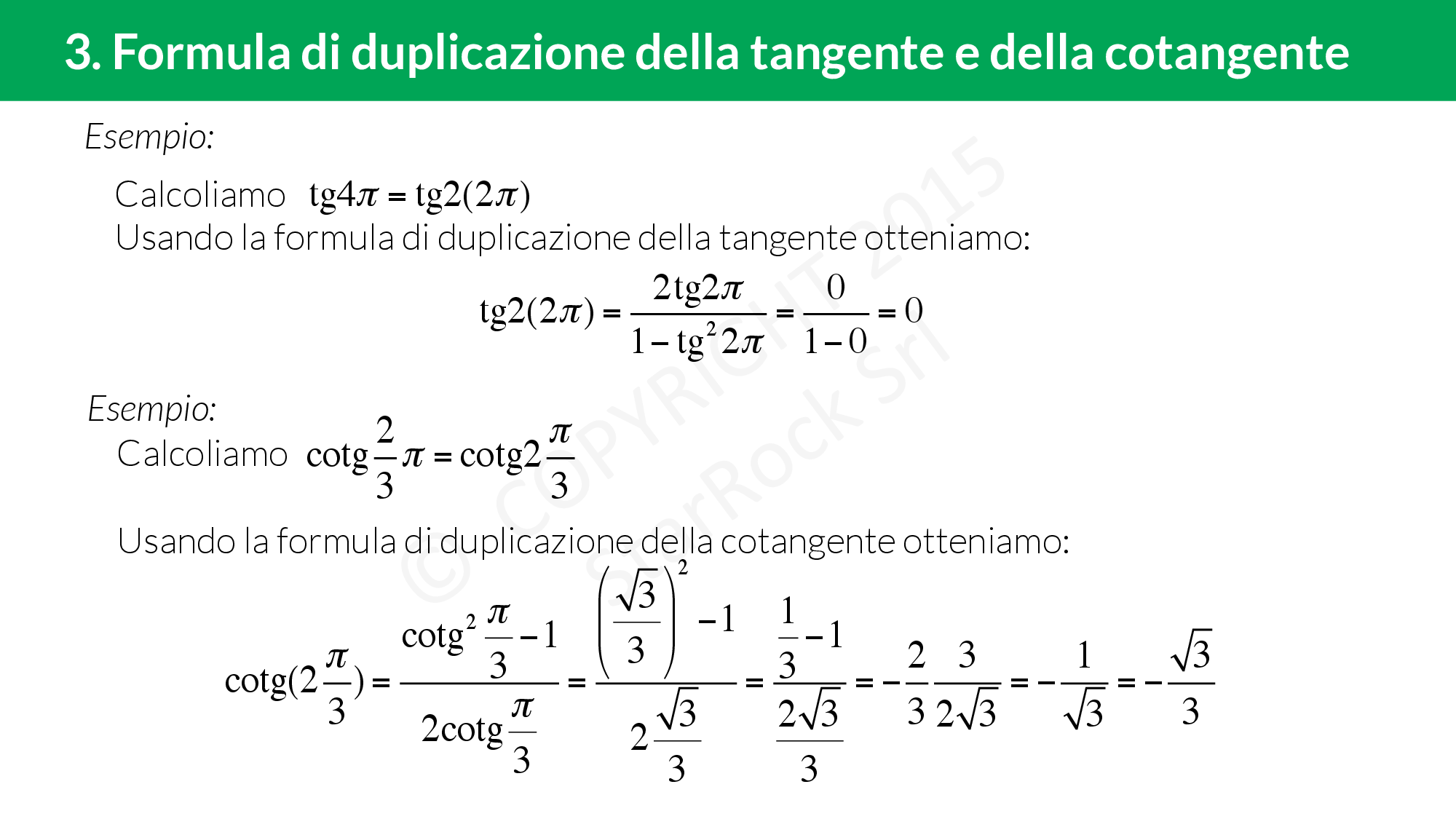 Formule di duplicazione: seno, coseno, tangente, cotangente
