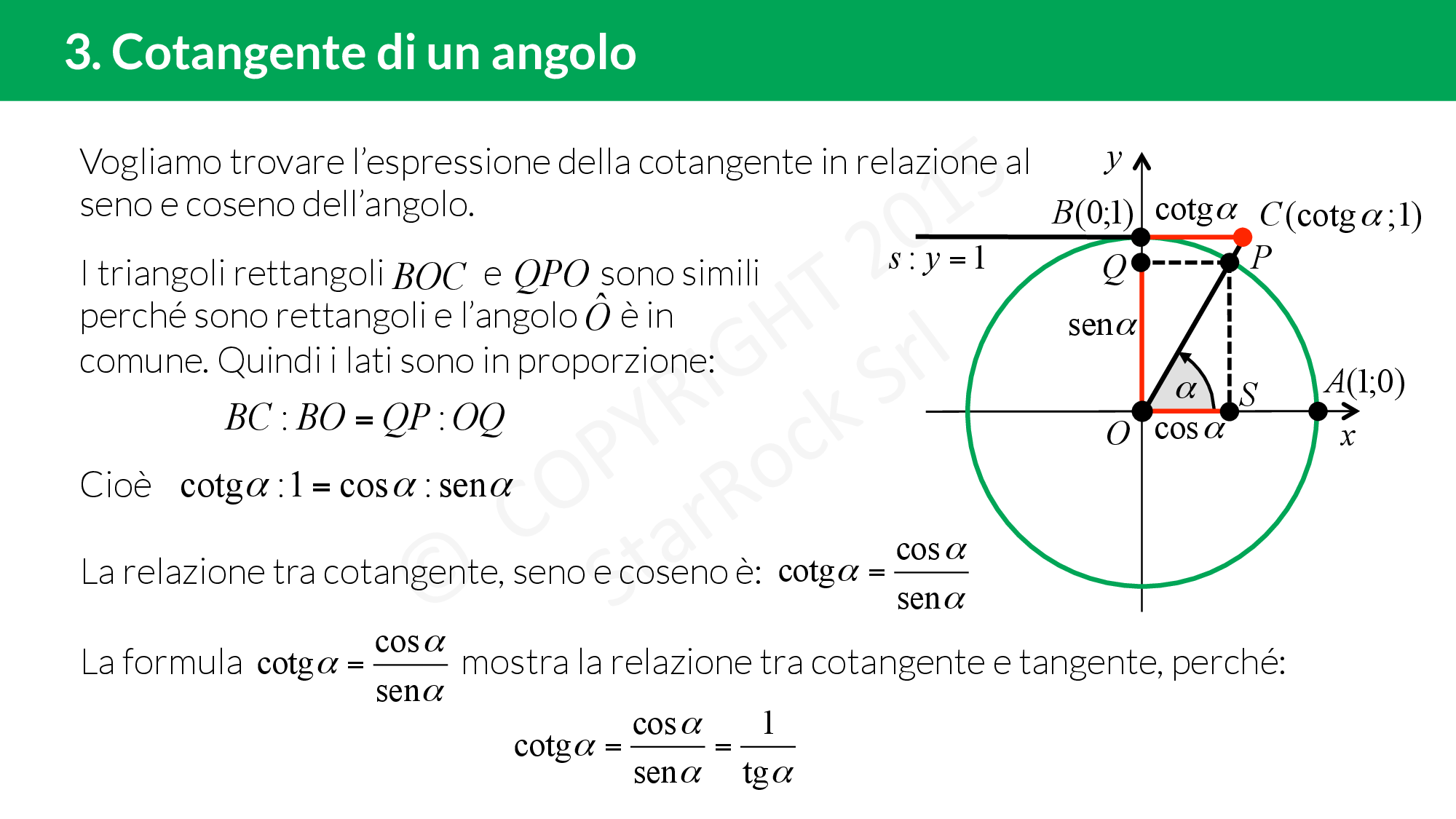 Tangente e cotangente: seconda relazione fondamentale