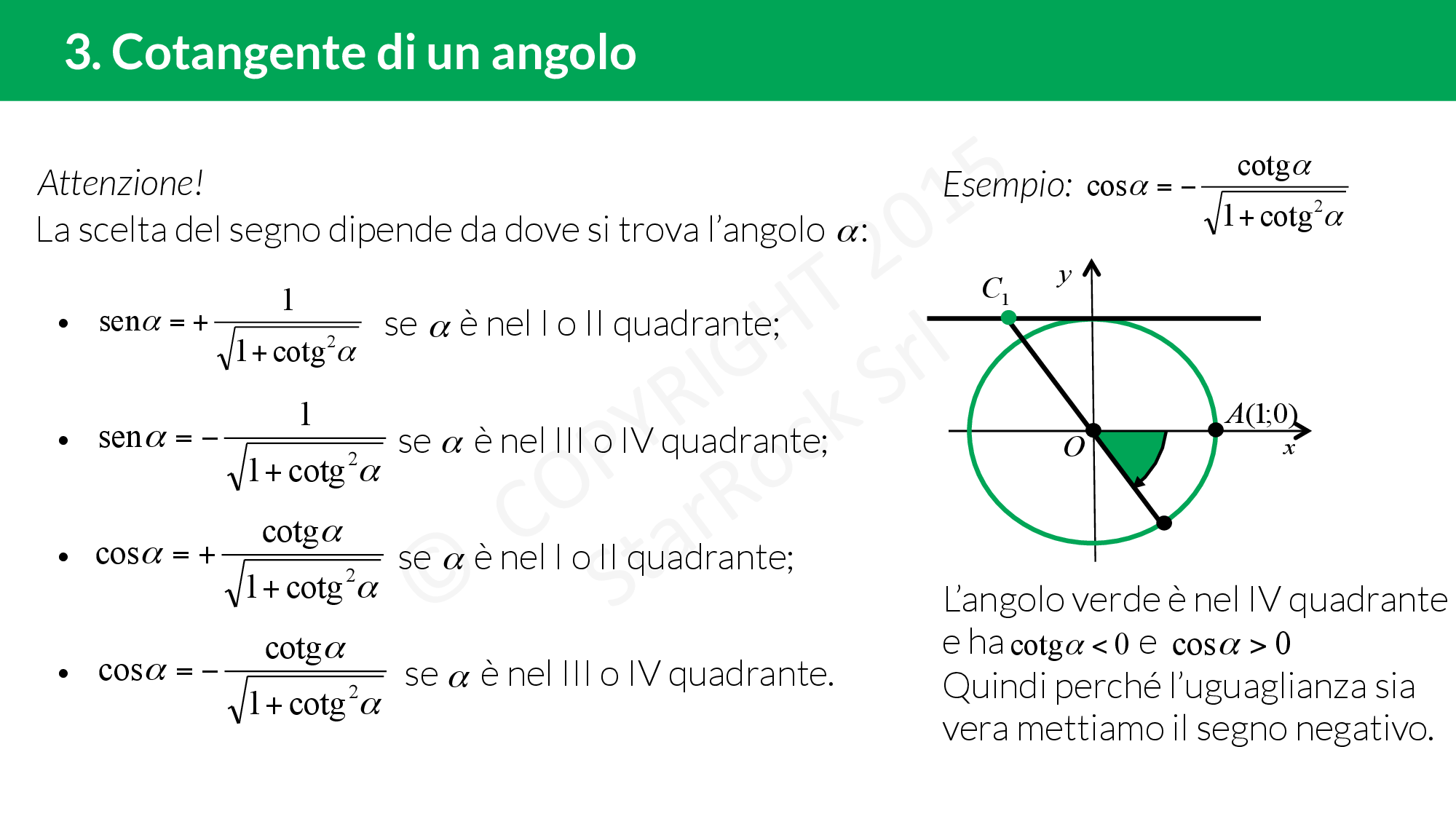 Tangente e cotangente: seconda relazione fondamentale