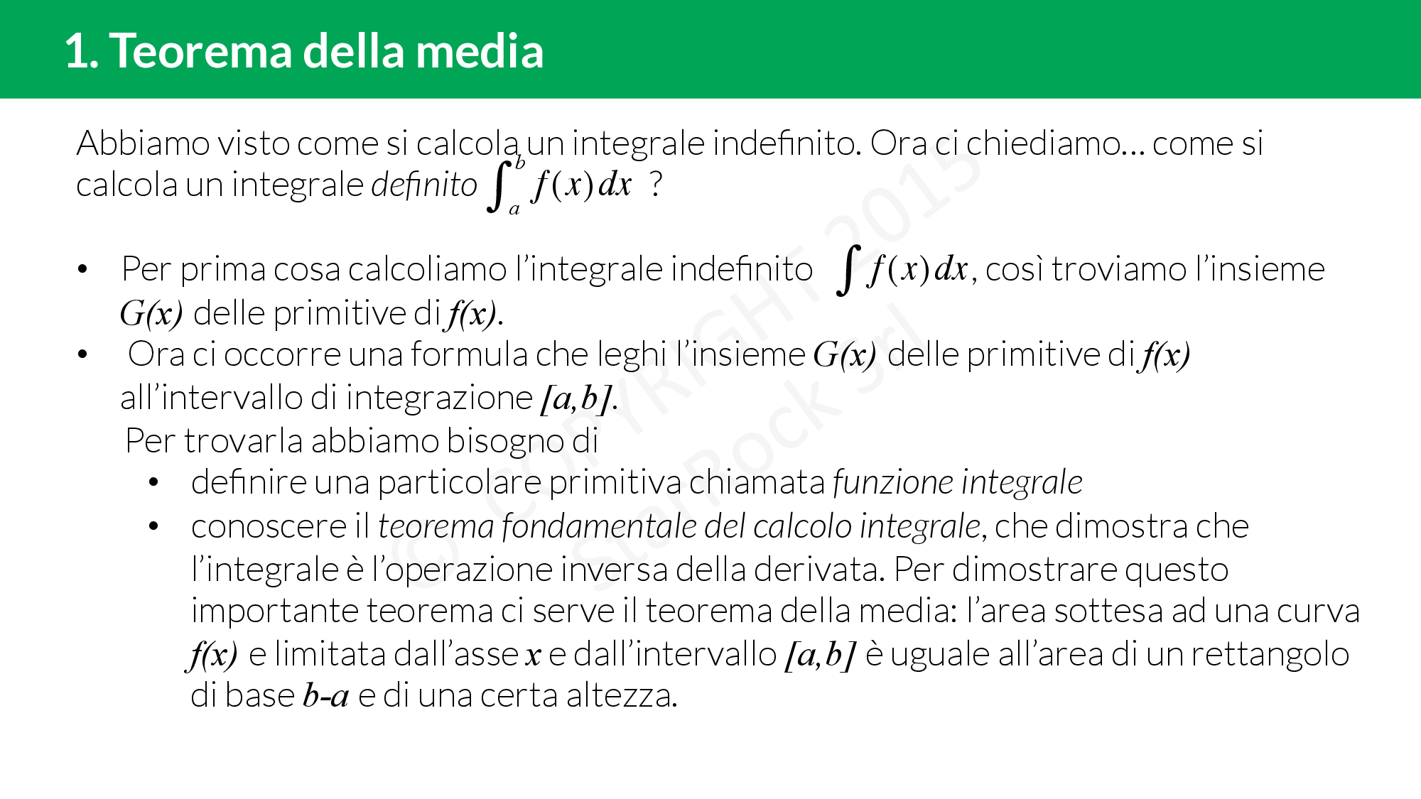 Integrali definiti: teorema fondamentale e della media