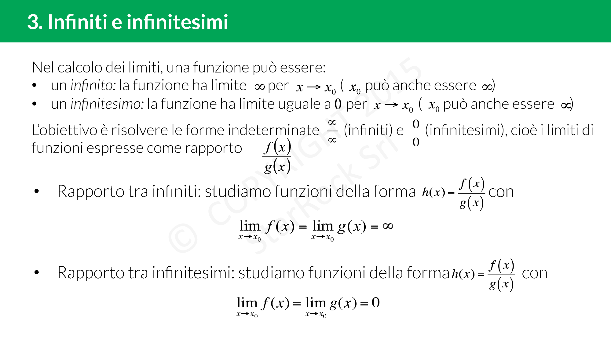 Teoremi di limiti, limiti notevoli, infiniti e infinitesimi