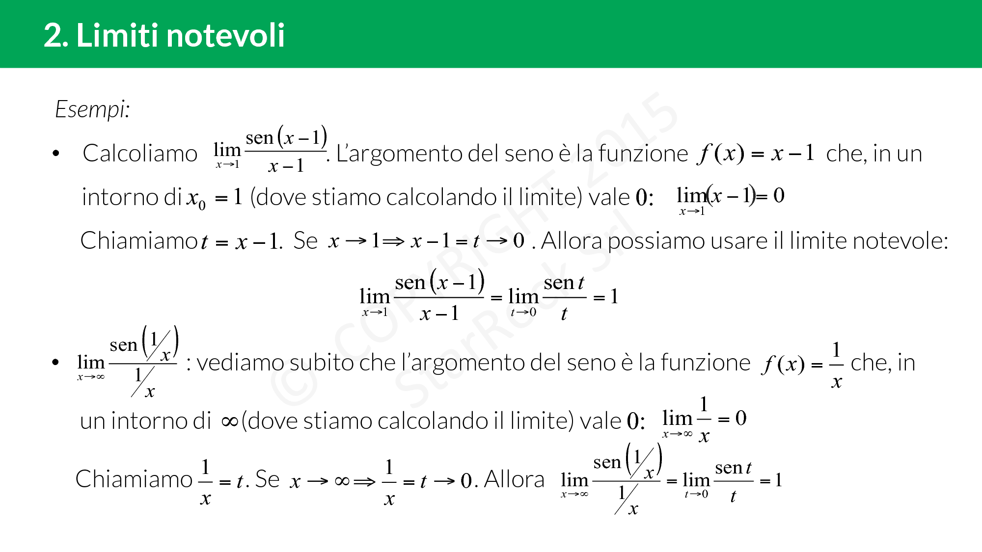 Teoremi di limiti, limiti notevoli, infiniti e infinitesimi