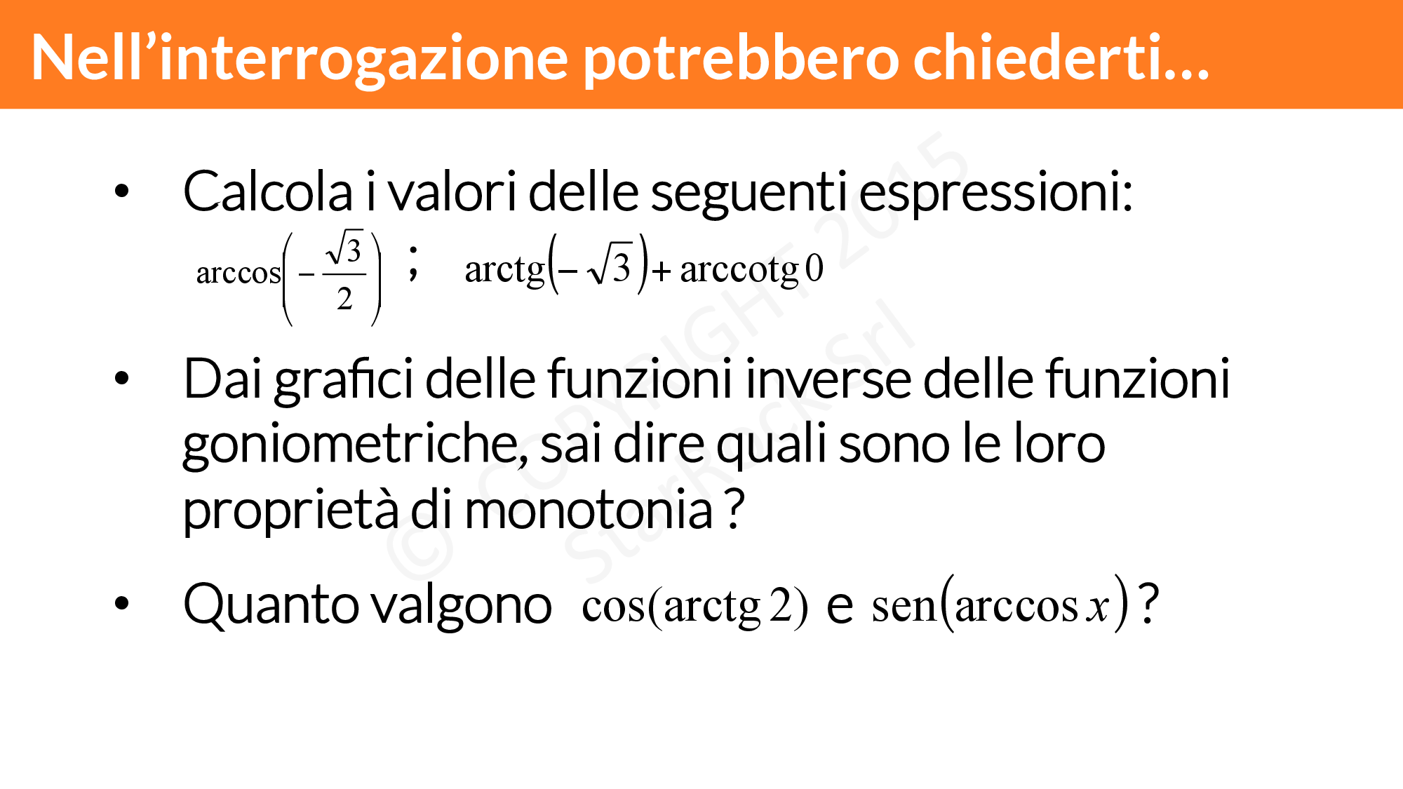 Funzioni goniometriche inverse: definizione