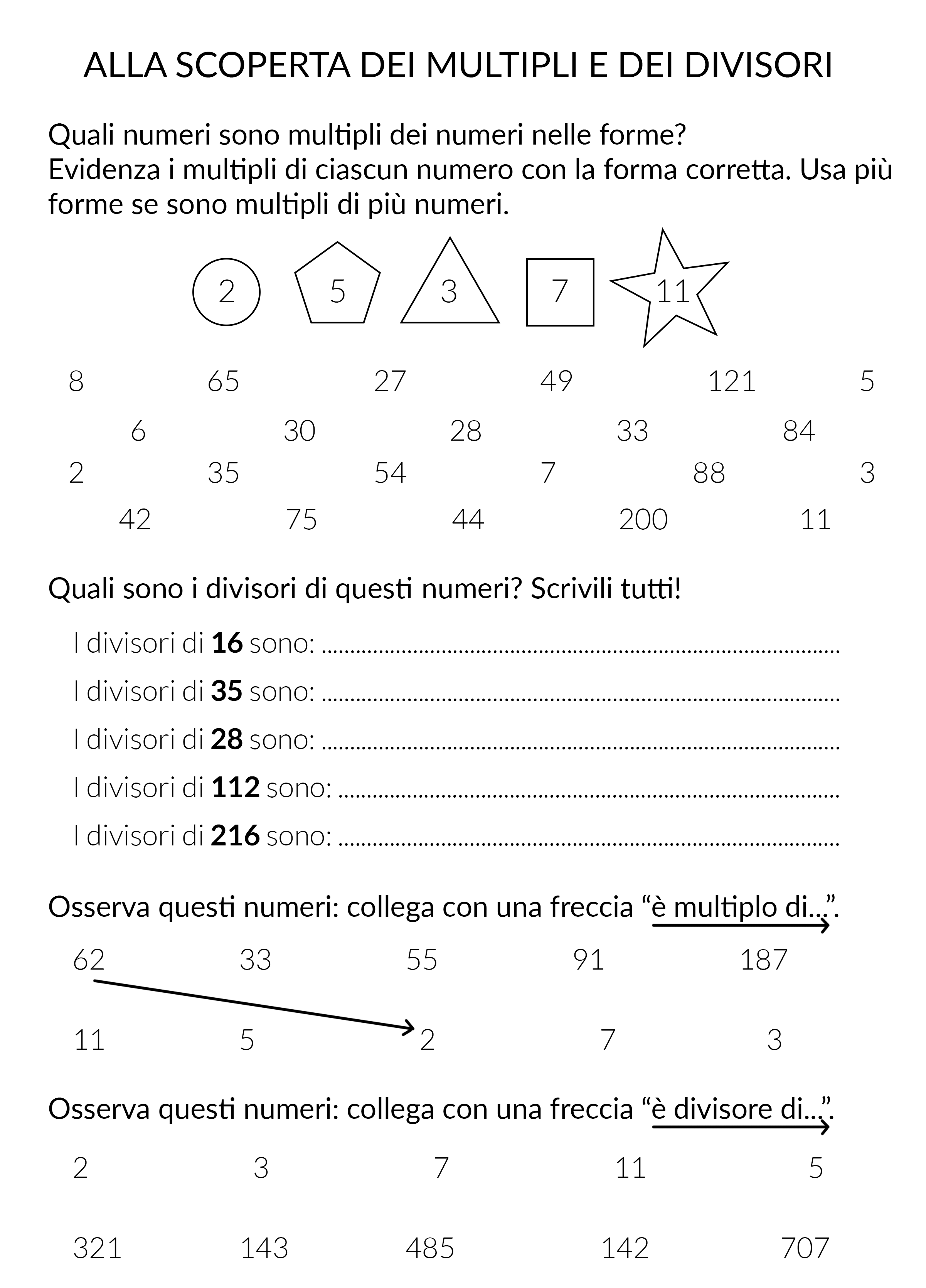 Multipli, divisori e numeri primi: definizione