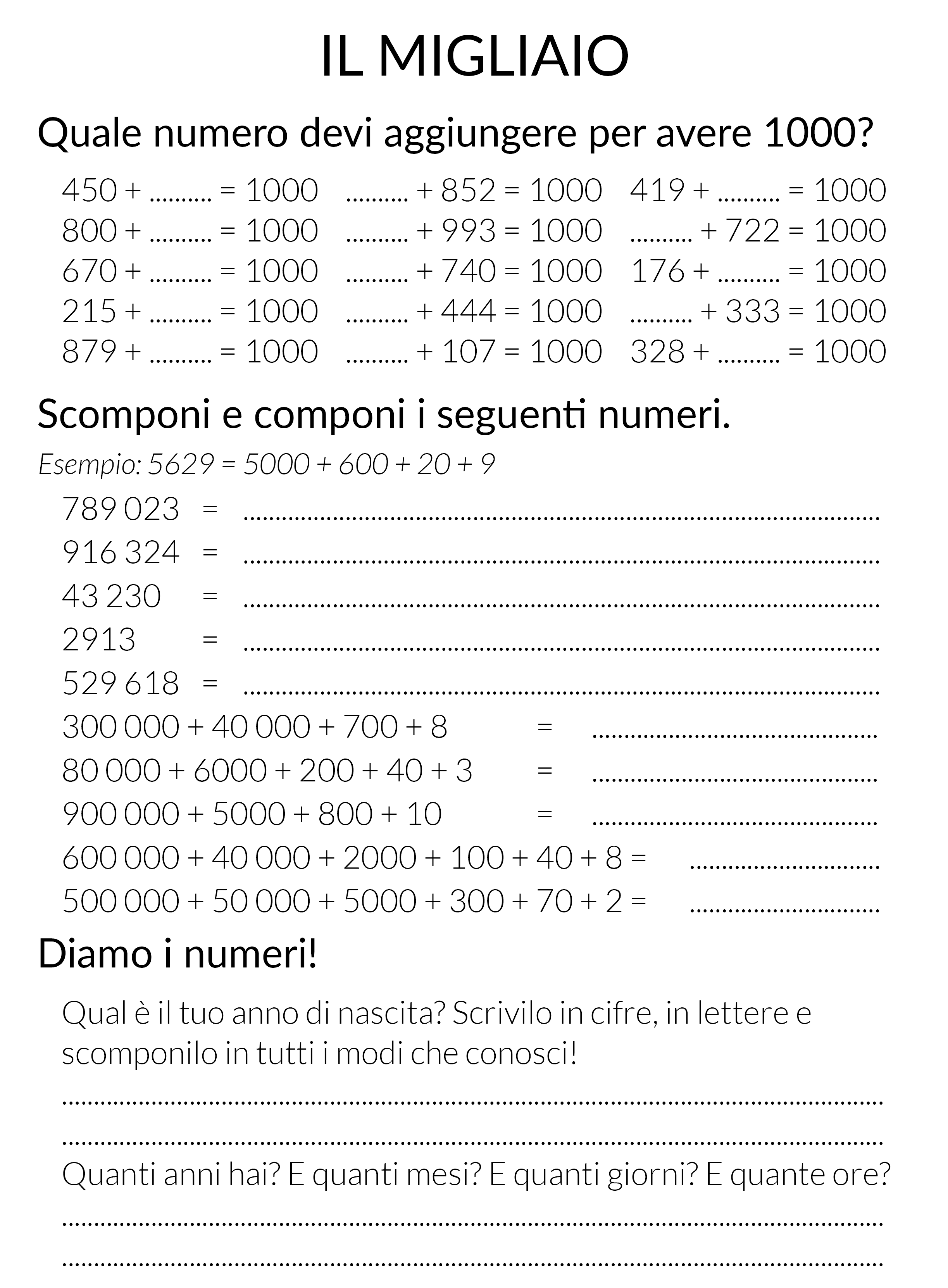Le migliaia: come scriverle e scomporle