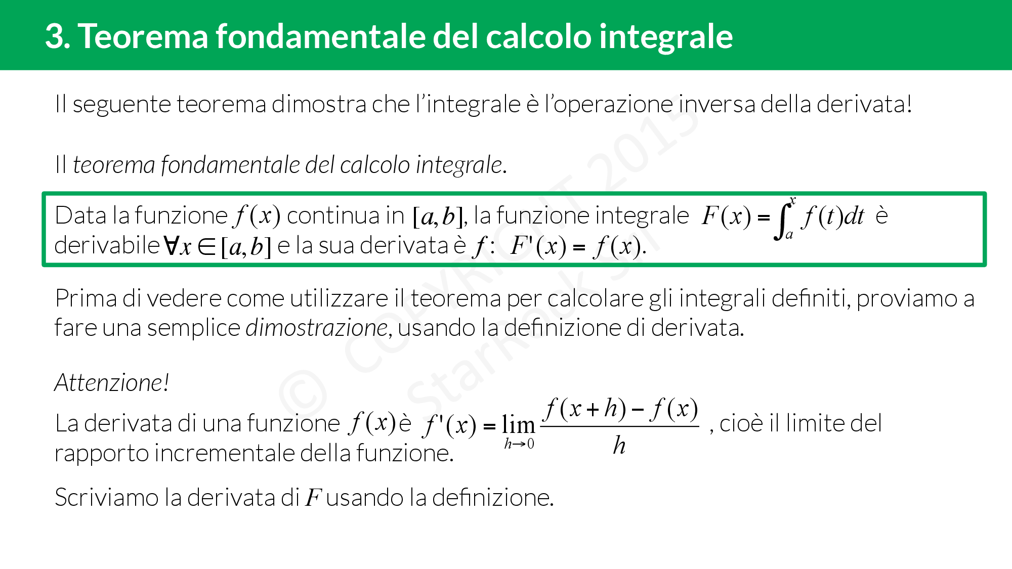 Integrali definiti: teorema fondamentale e della media